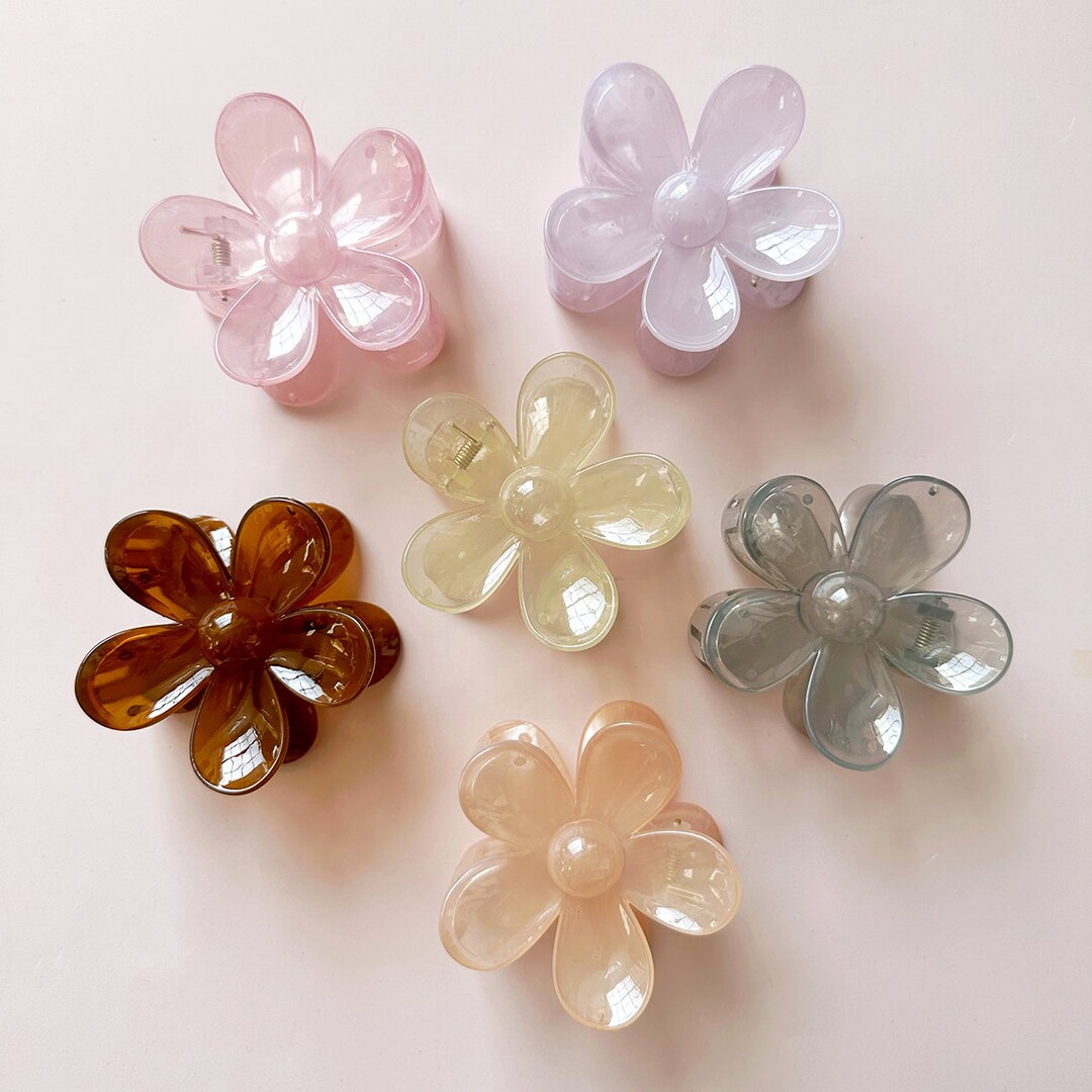 Medium Transparent Spring Flower Hair Claw Clips | Women's Girl's ...