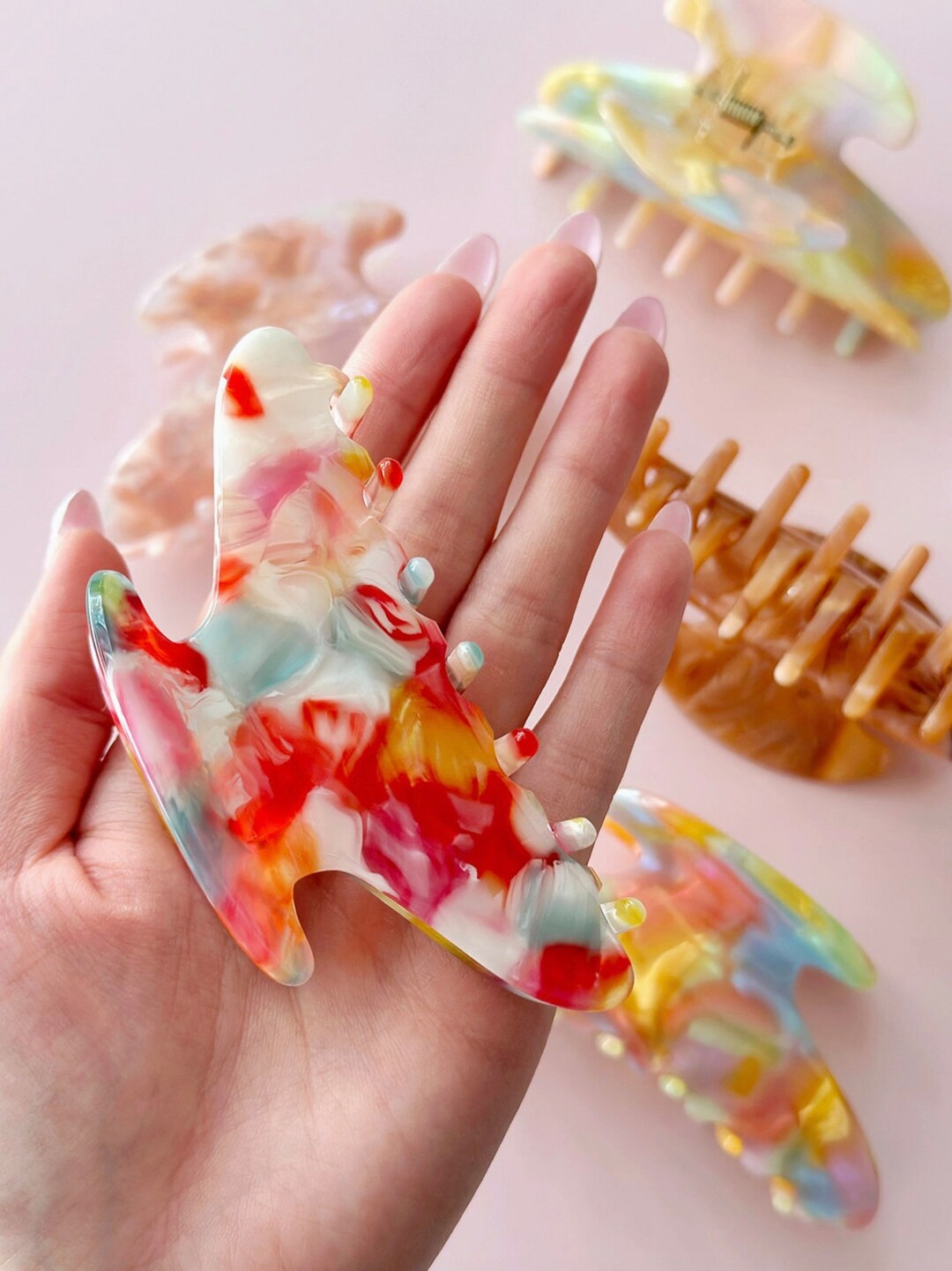 Medium Rainbow Swirl Acetate Hair Claw Clips (5 Colors Available) - Etsy