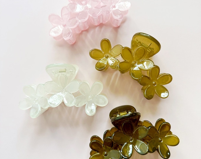 Medium Translucent Triple Floral Cluster Hair Claw Clips - Etsy
