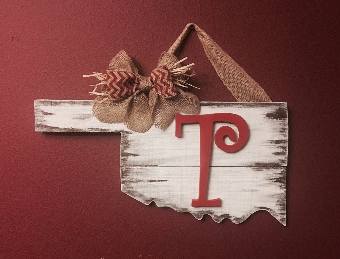 Oklahoma/state/distressed/monogrammed/door Decor/wedding - Etsy
