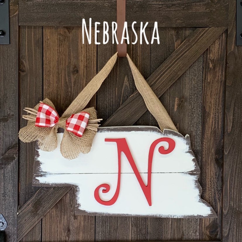 Nebraska/State/Distressed/Monogrammed/Door Decor/Wedding | Etsy