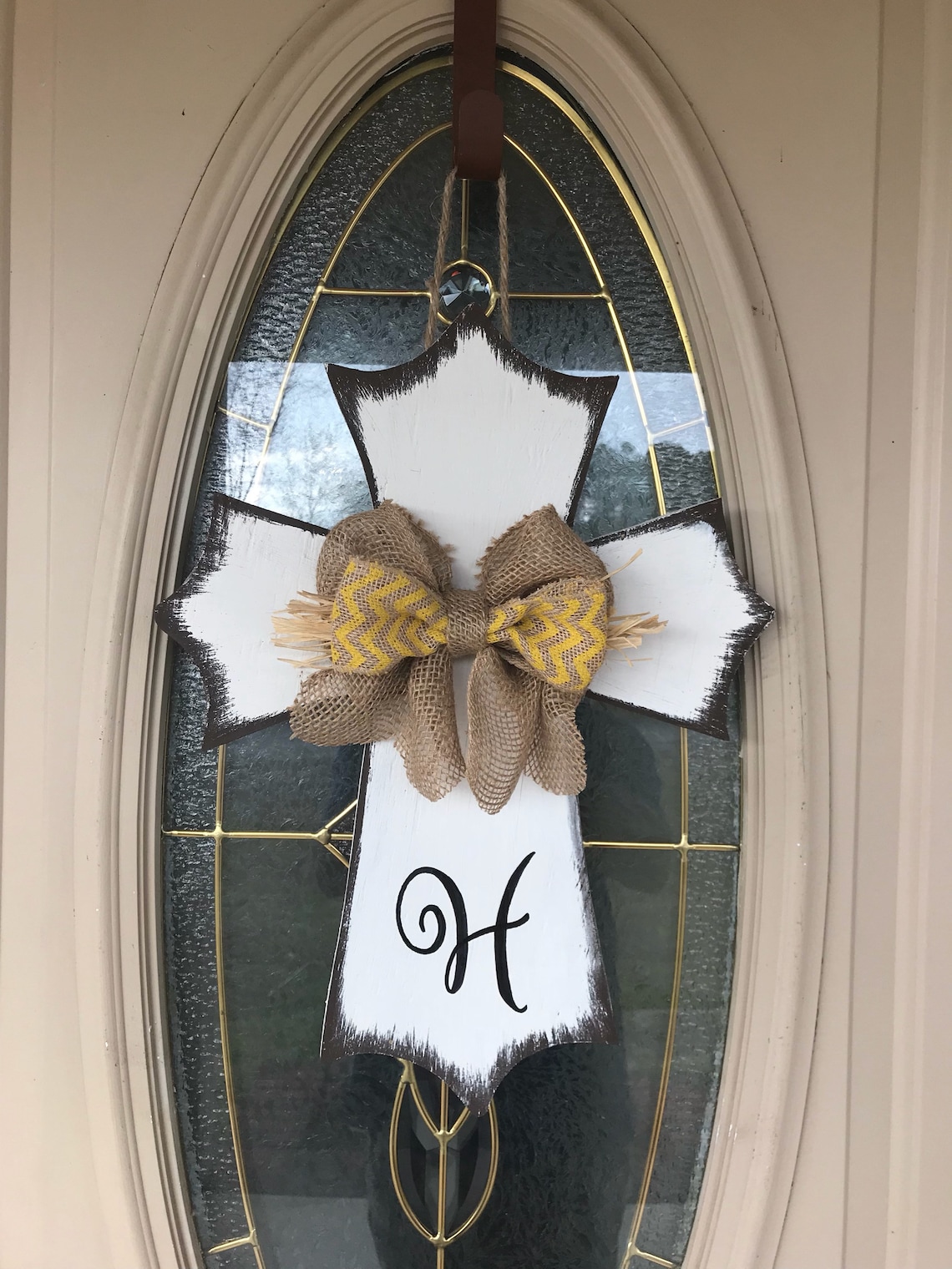 Distressed Rustic Wooden Cross Door Hanger/Monogrammed/Burlap | Etsy