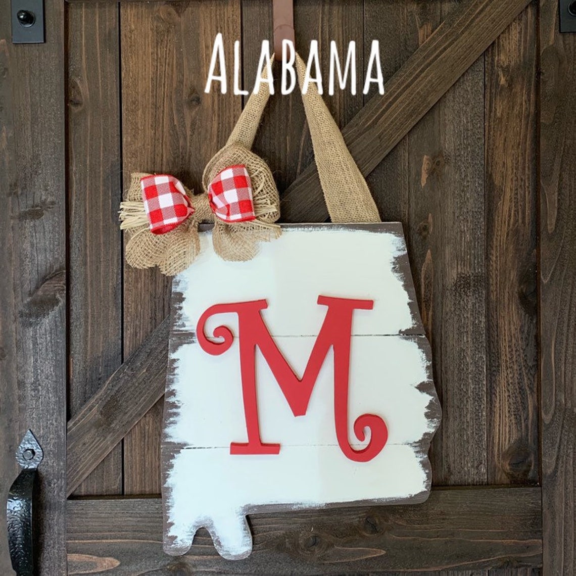 Alabama/state/distressed/monogrammed/door Decor/wedding - Etsy