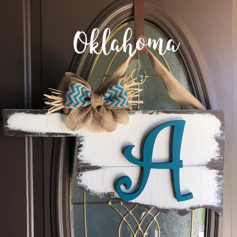 Oklahoma/state/distressed/monogrammed/door Decor/wedding - Etsy