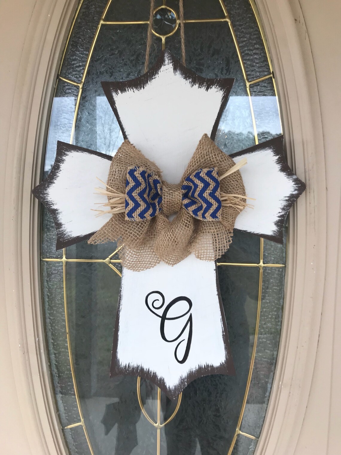 Distressed Rustic Wooden Cross Door Hanger/Monogrammed/Burlap | Etsy