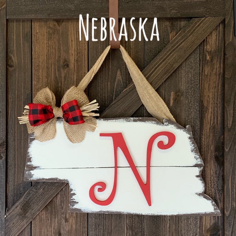 Nebraska/State/Distressed/Monogrammed/Door Decor/Wedding | Etsy