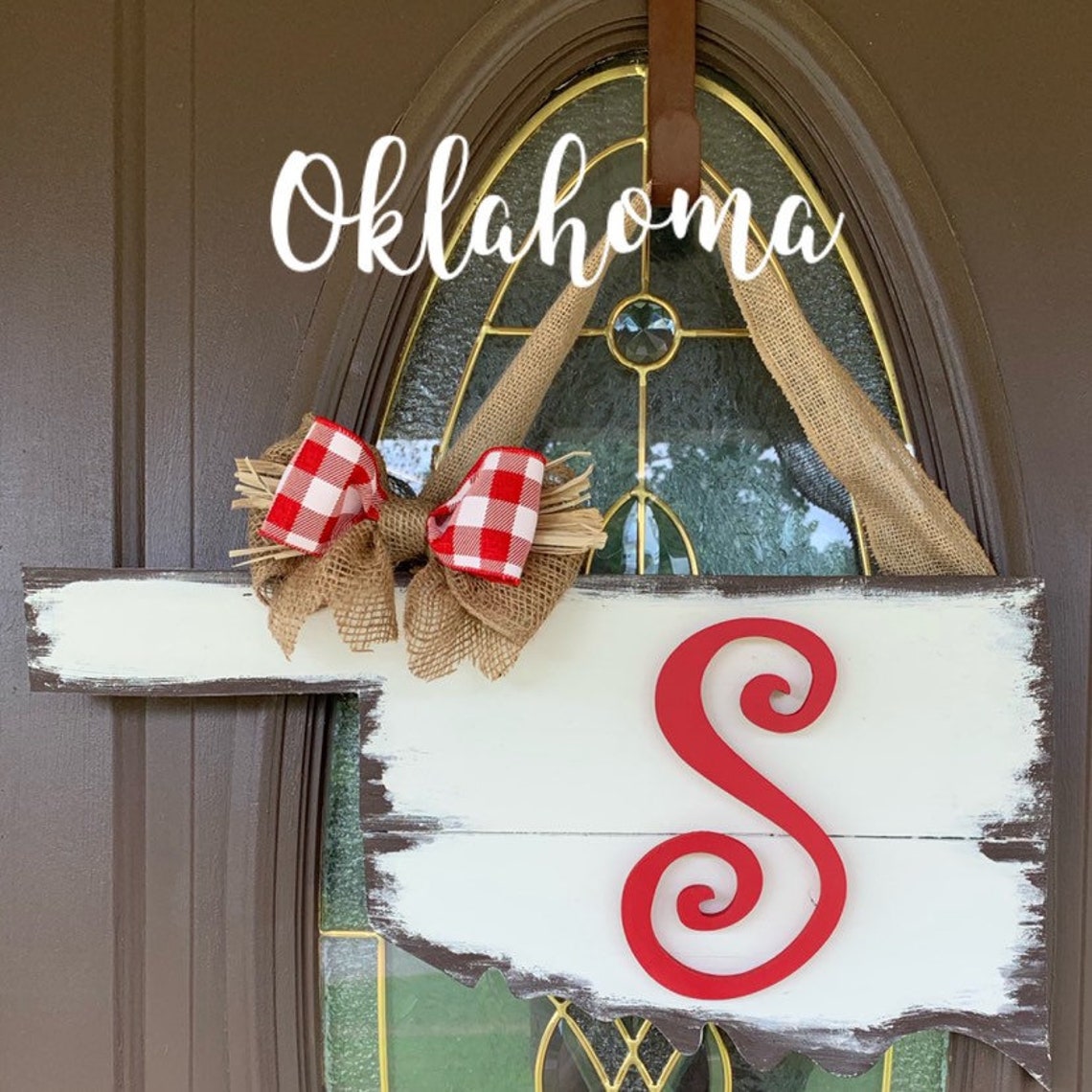 Oklahoma/state/distressed/monogrammed/door Decor/wedding - Etsy