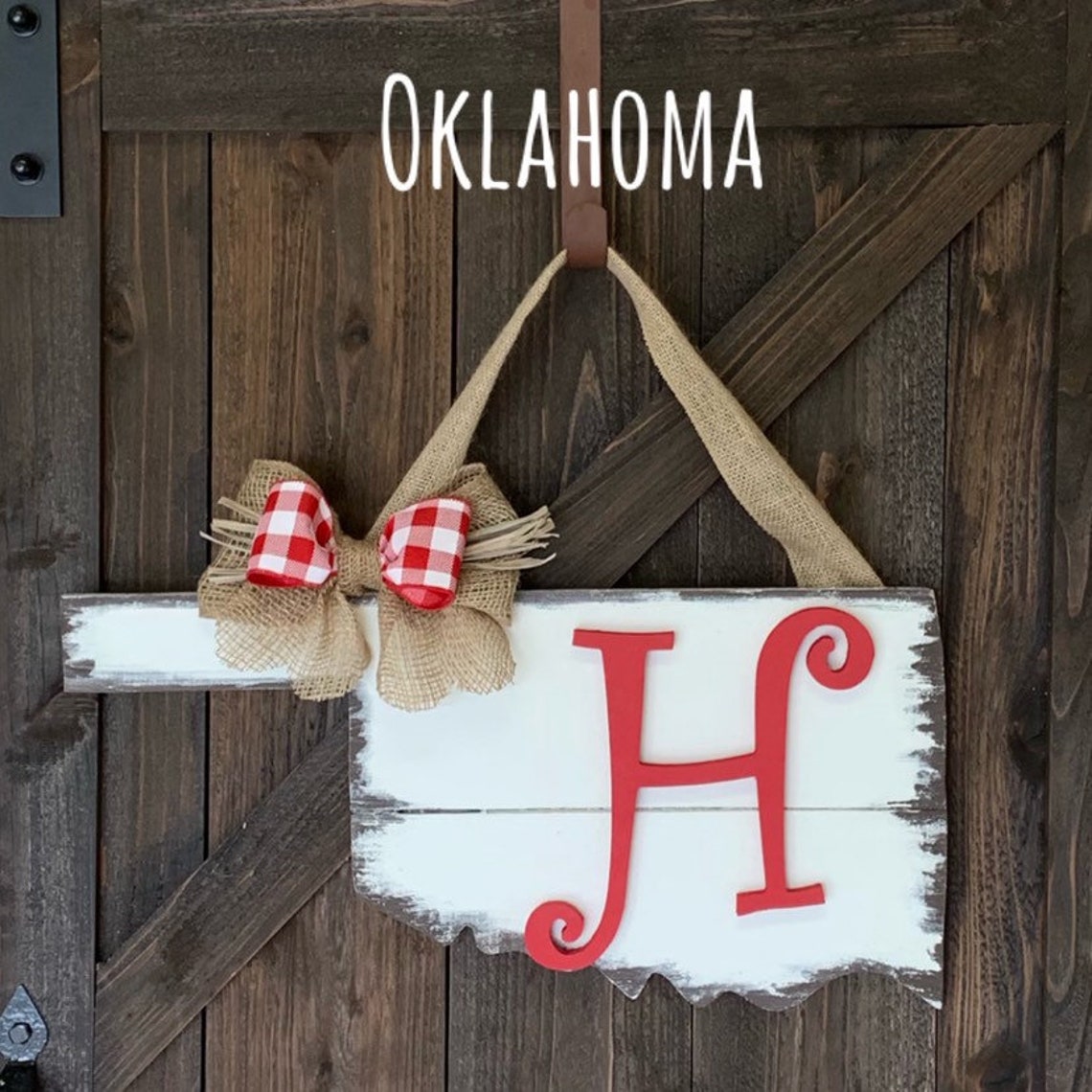 Oklahoma/state/distressed/monogrammed/door Decor/wedding - Etsy