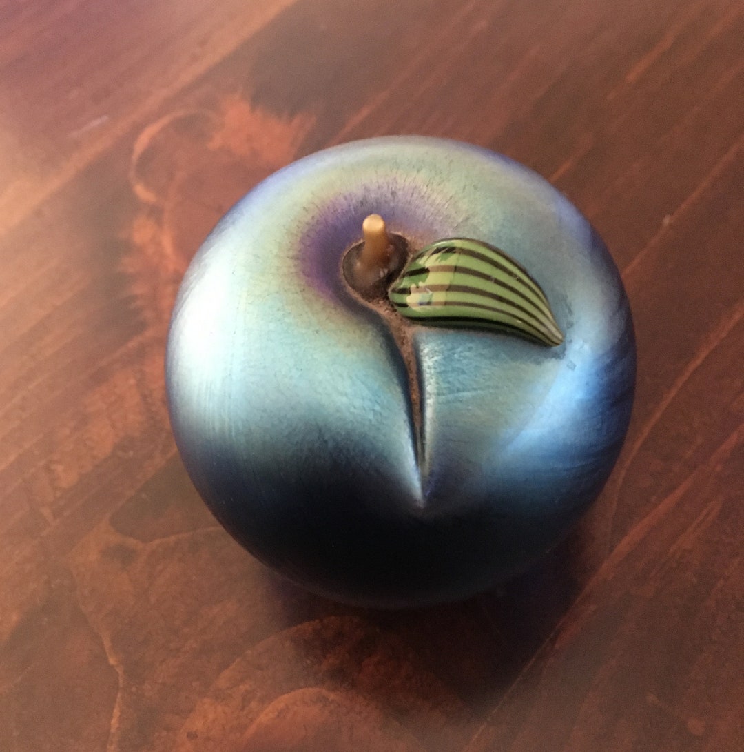 Orient & Flume Medium Glass Blue Apple Paperweight, Handblown - Etsy