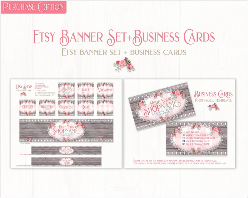 Rustic Etsy Shop Banner Set Matching Business Cards - Etsy