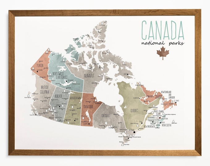 Blue Wild Canada Map of Canada Illustrated Canada Watercolour Bright ...