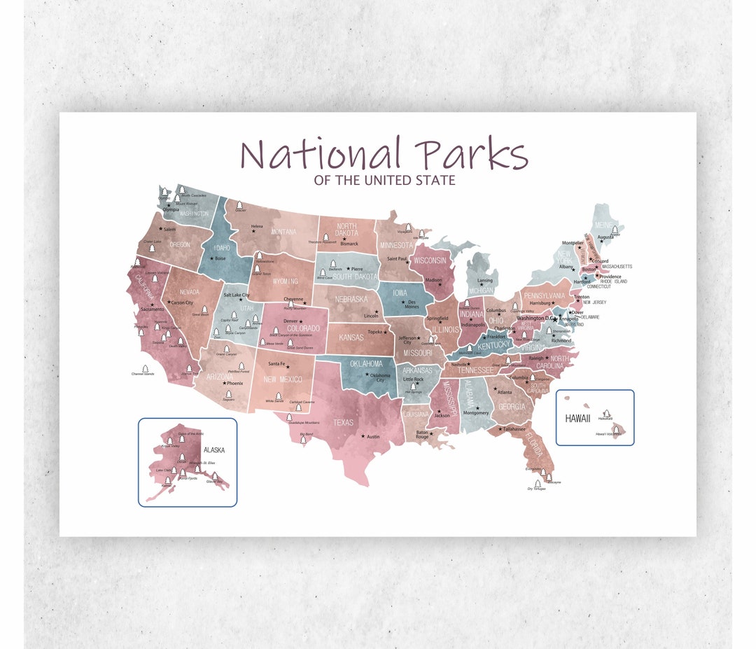 National Park US Map Personalized US Map Park Travel Map US Travel Map ...
