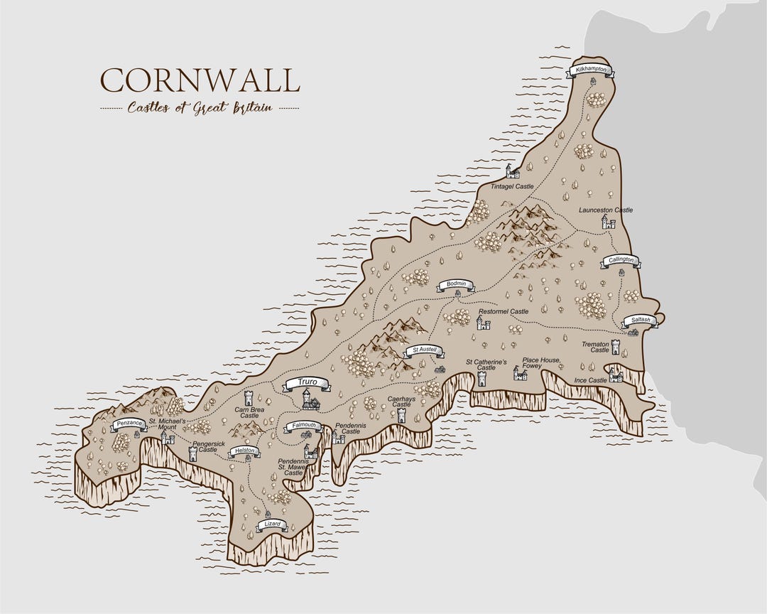 Cornwall Map Castles Cornwall Castles of Greate Britain, United Kingdom ...