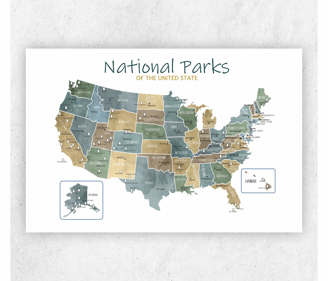 National Park US Map Personalized US Map Park Travel Map US Travel Map ...