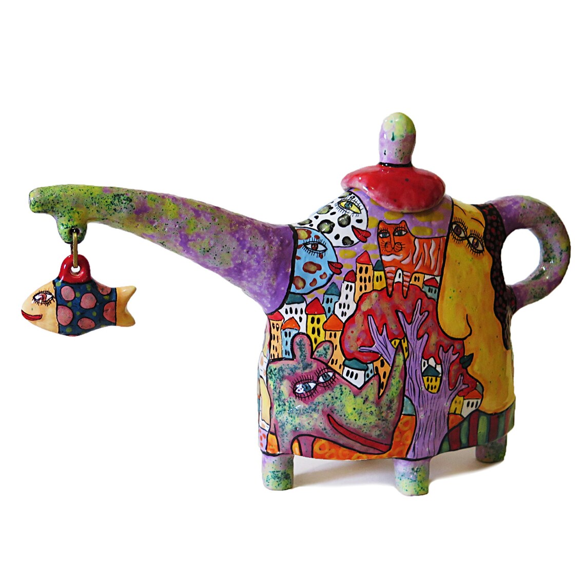 Kettle With Fish, Ceramic Teapot, Painted Teapot, Teapot a Decorated ...