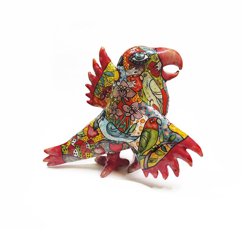 Large Ceramic Parrot, Majolica, Customized Order, Custom Ceramic Parrot ...