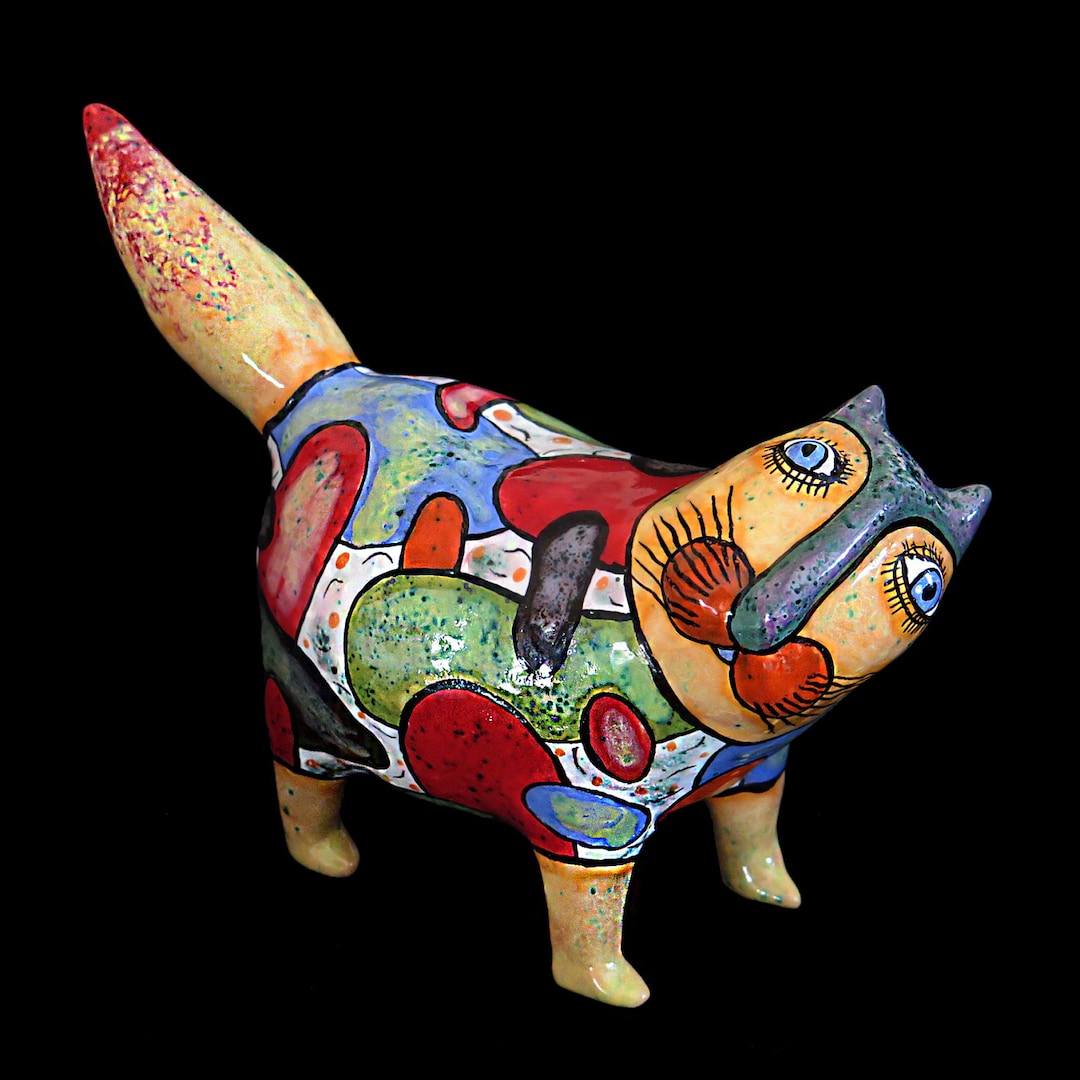 Cat Art Ceramic Figurine Sculpture, Miniature Cat, Ceramic Cat, Cat ...