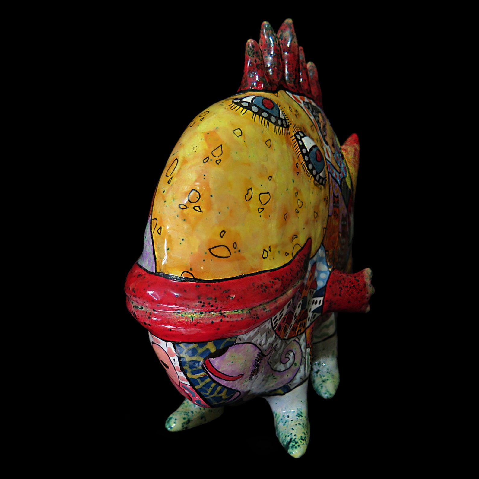 Large Majolica Ceramic Fish Sculpture, Painted Figurine - Etsy