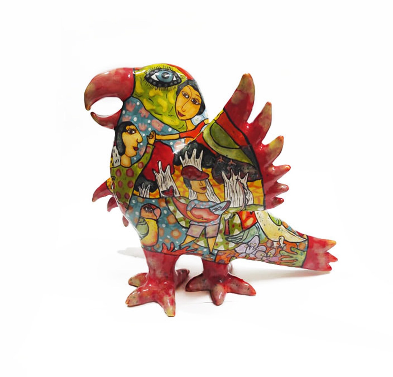 Large Ceramic Parrot, Majolica, Customized Order, Custom Ceramic Parrot ...