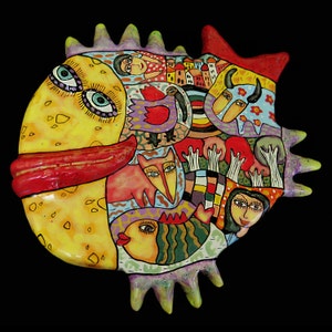 Large Ceramic Wall Panel Fish, Colorful Big Fish, Big Fish Wall Panel ...