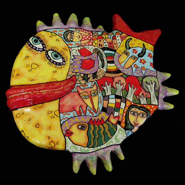 Large Ceramic Wall Panel Fish, Colorful Big Fish, Big Fish Wall Panel ...