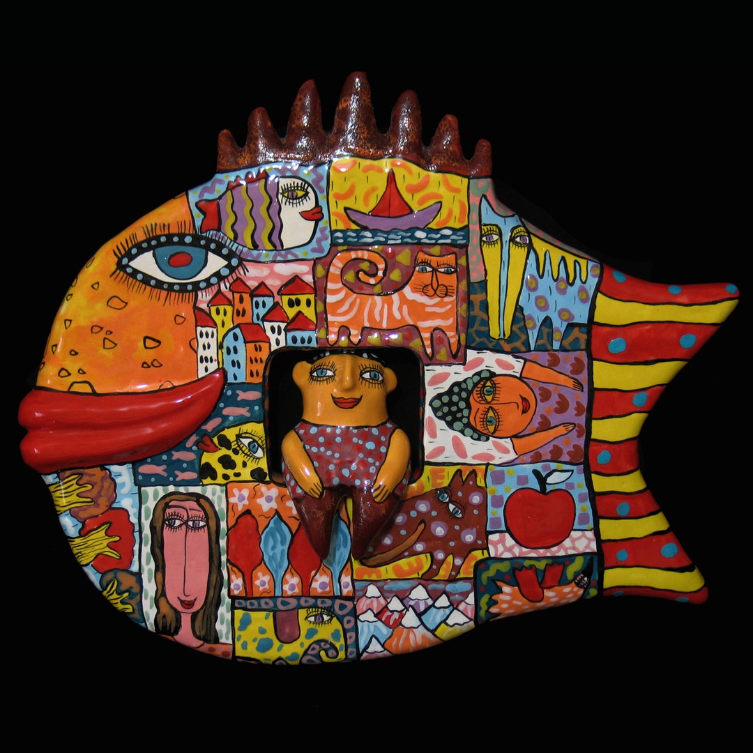 Large Ceramic Wall Panel Fish, Colorful Big Fish, Big Fish Wall Panel ...