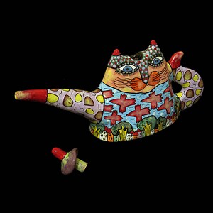 Teapot Ceramic Cat, Gift for Cats Lover, Cat Artwork, Teapot With Decor ...