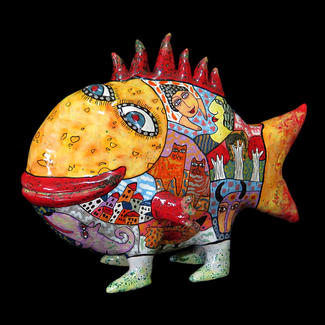 Big Fish, Large Bright Fish, Ceramic Sculpture of a Fish, Bright Fish ...