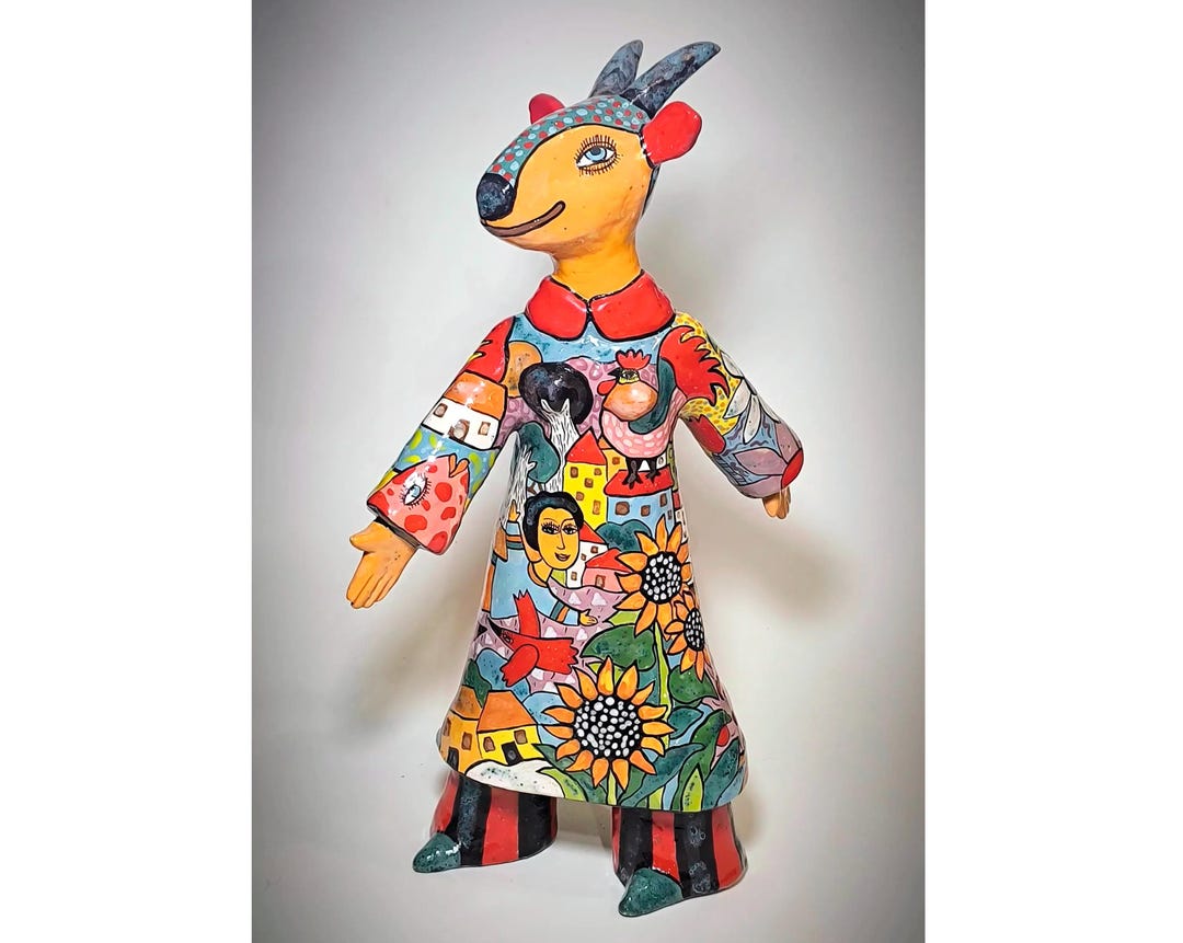 Koza Dereza Goat Figurine: Majolica Ceramic Farm Animal Sculpture - Etsy