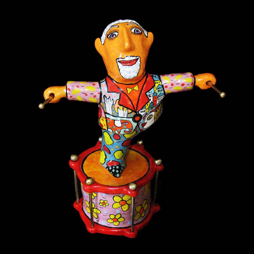 Majolica Ceramic Drummer Figurine, Naive Art Musician Sculpture - Etsy