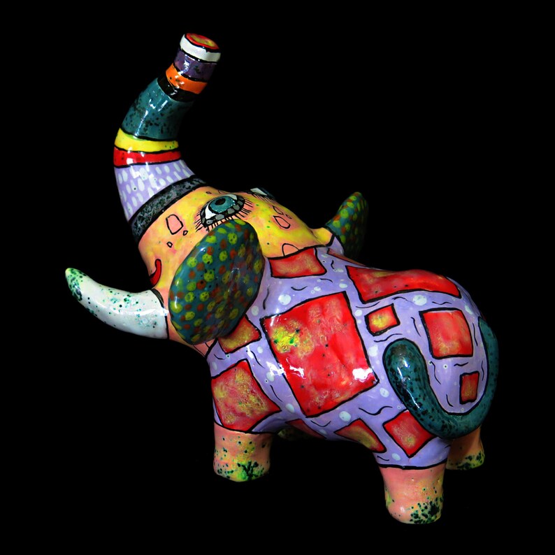 Hand-painted Ceramic Elephant Figurine, Happy Art Majolica - Etsy