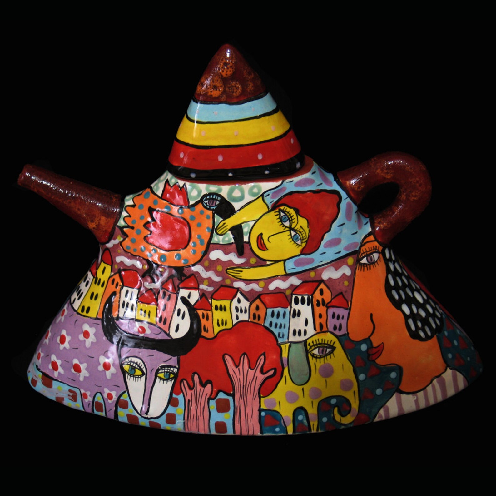 Triangular Ceramic Teapot, Majolica Naive Art Decor - Etsy