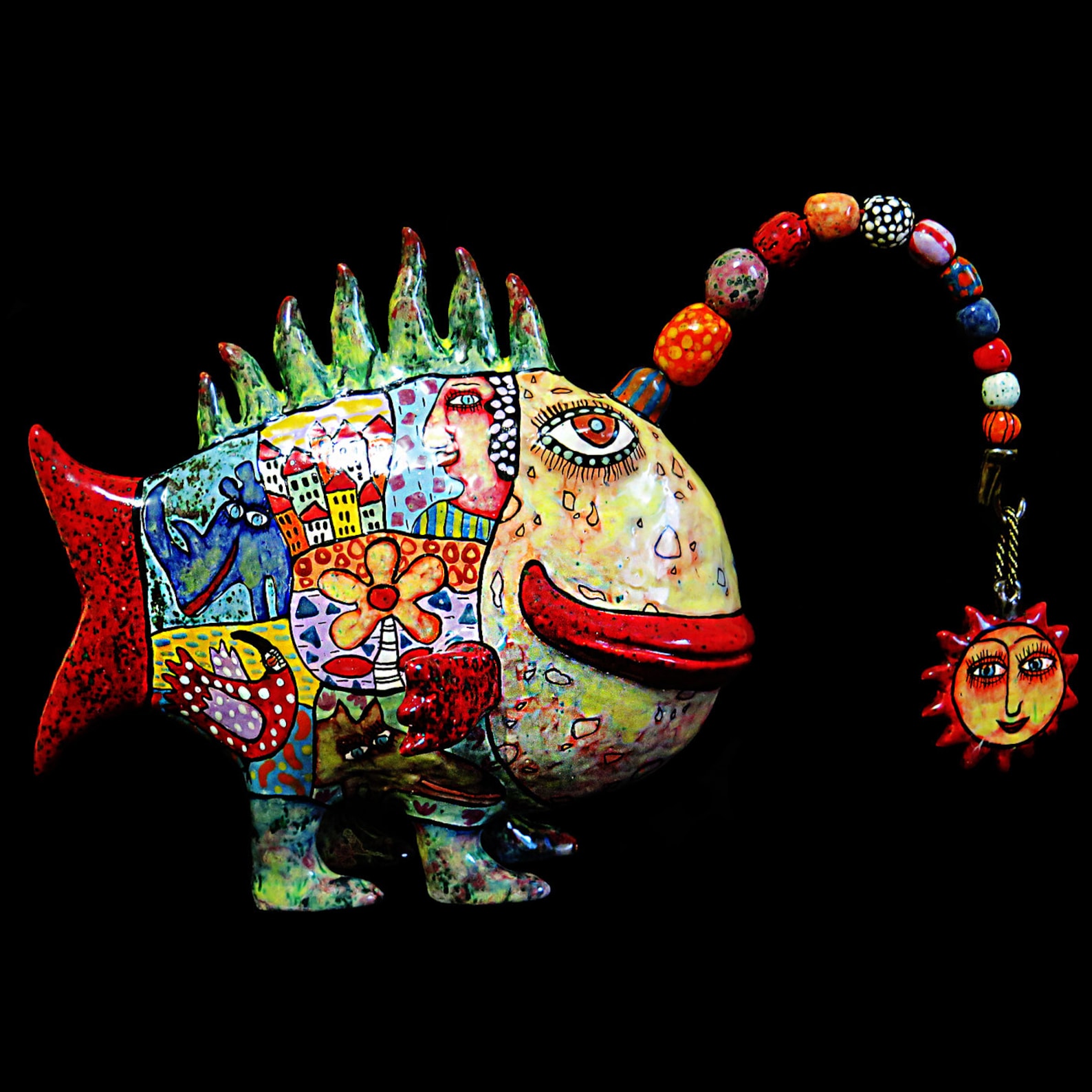 Big Fish Sculpture Colorful Fish Figurine Angler Fish Made - Etsy