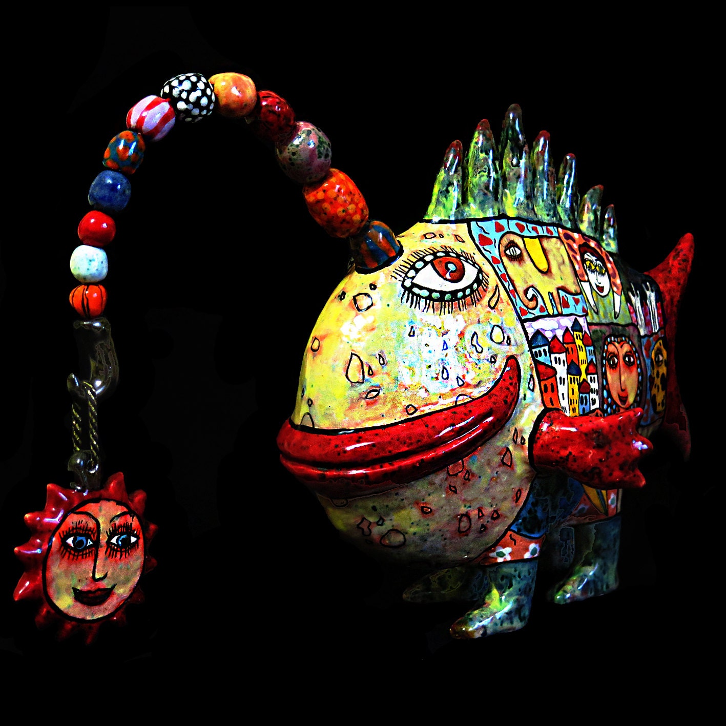 Big Fish Sculpture Colorful Fish Figurine Angler Fish Made - Etsy