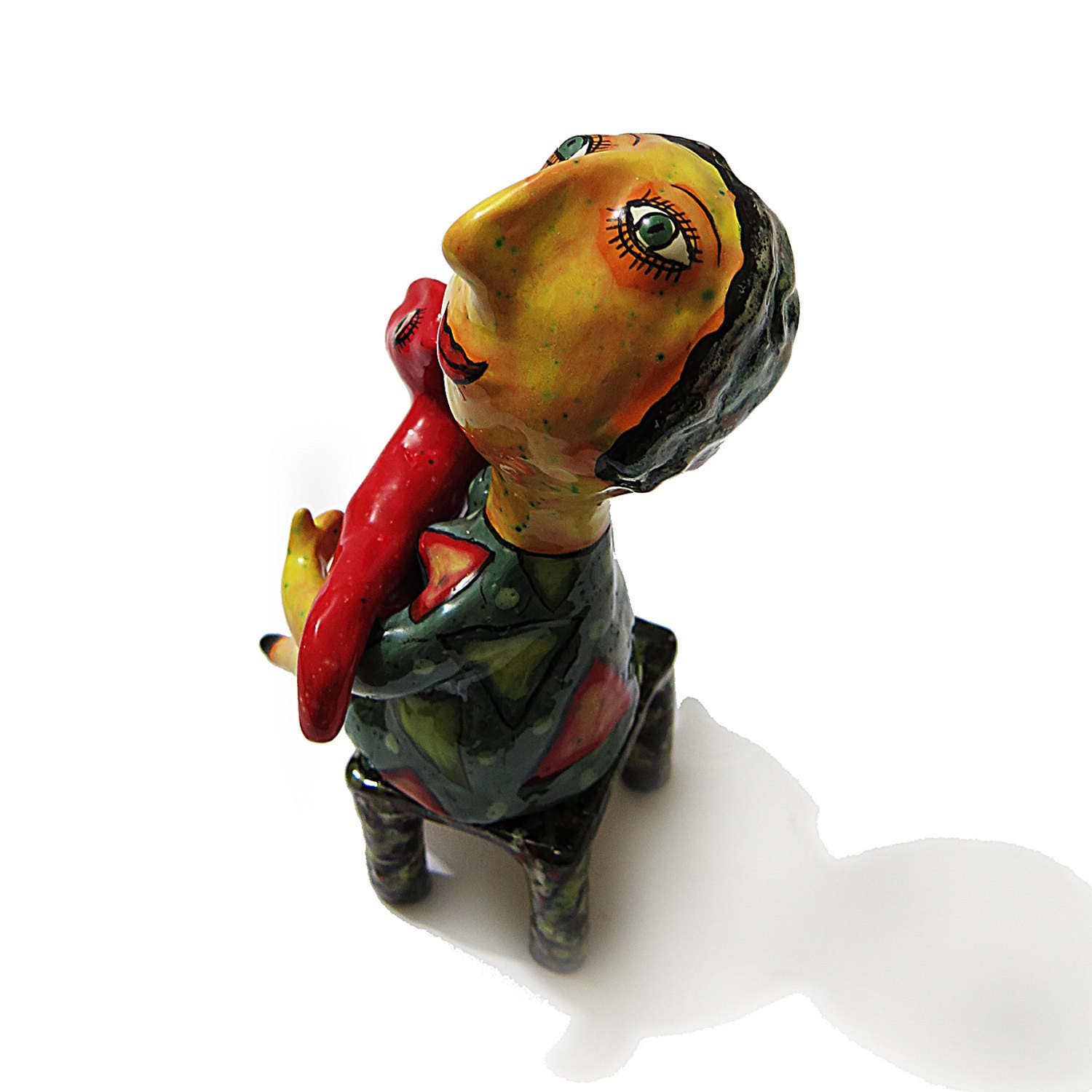 Girl and Cat Ceramic Sculpture, Gift for Cats Lover, Best Friend Gift ...