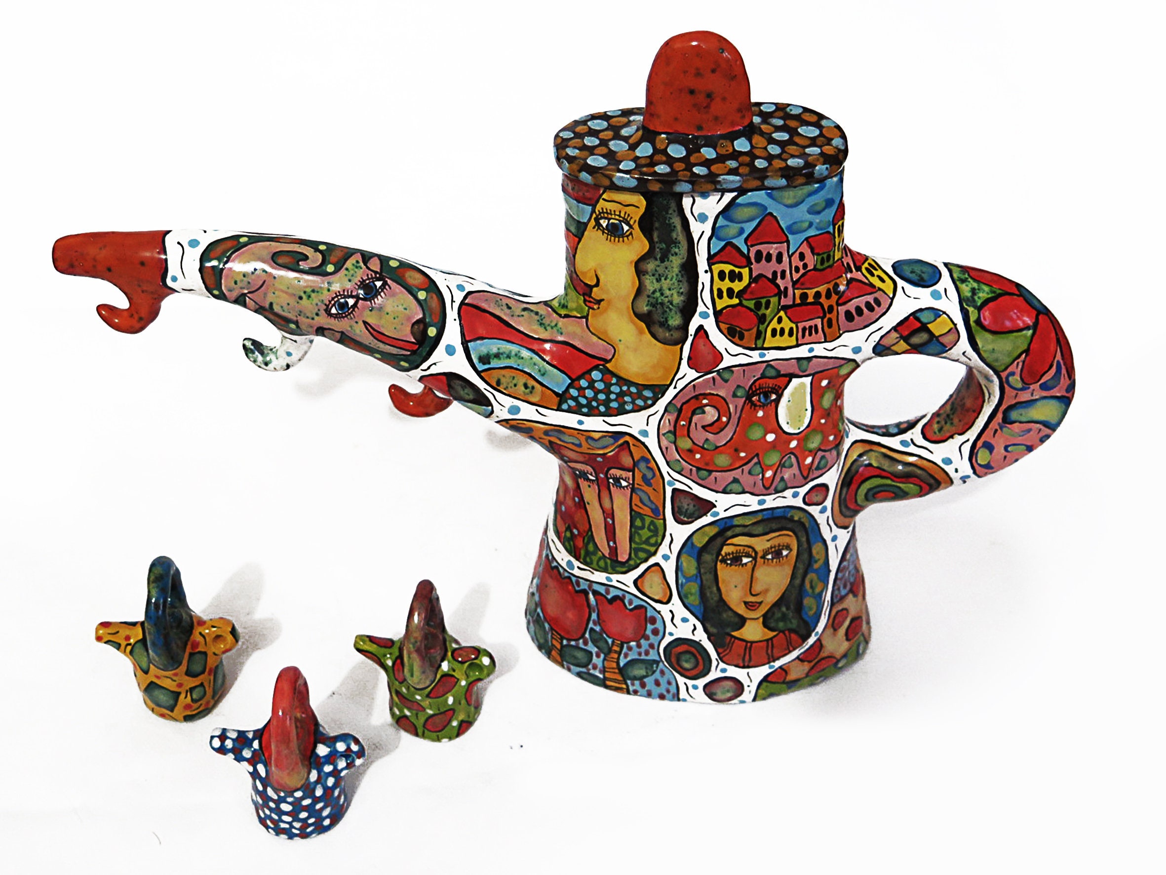 A Large Decorative Teapot With His Children a Sculptural - Etsy