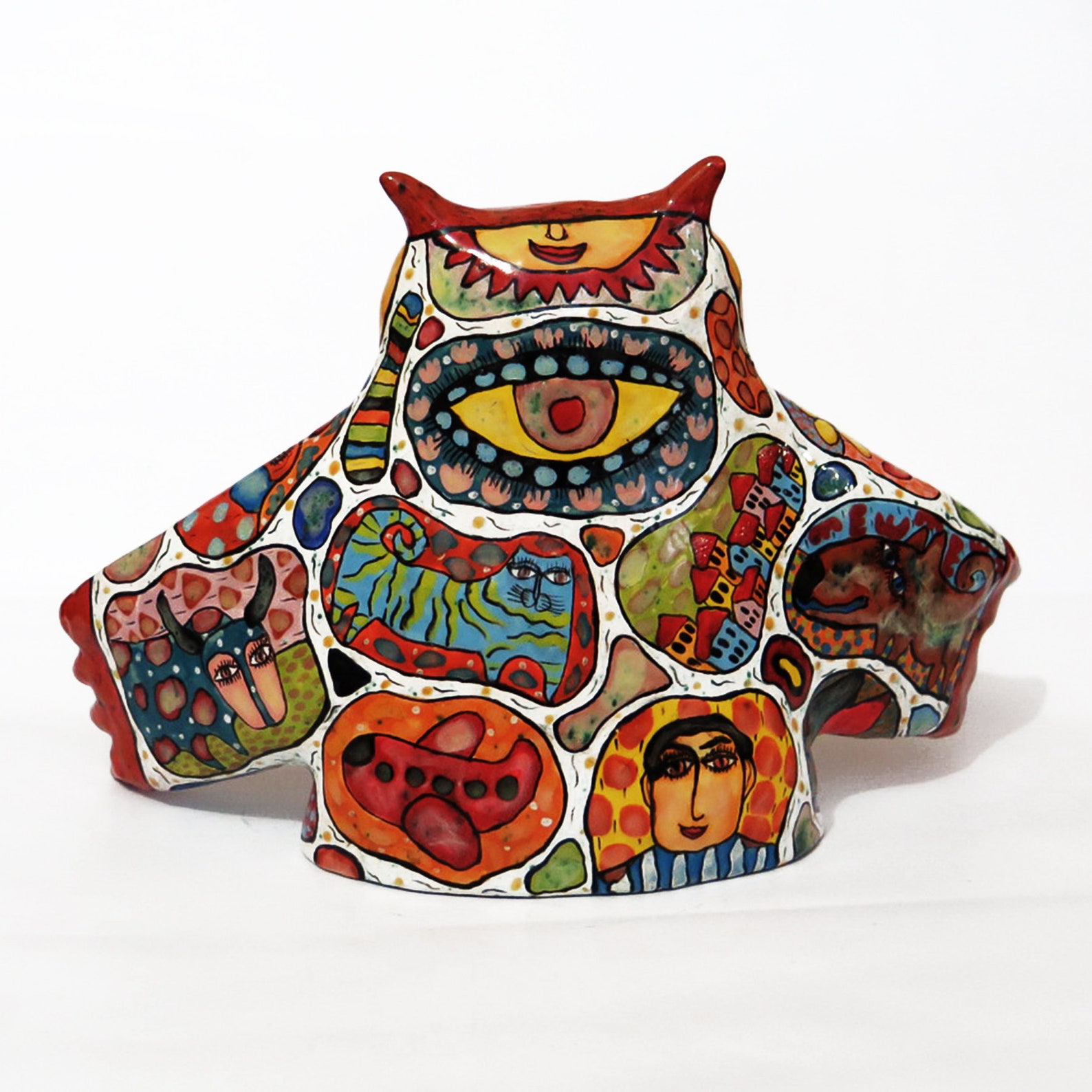 Big Owl With a Secret Ceramic Sculpture by Sergey Gerasimenko, Majolica Technique, Gift for ...