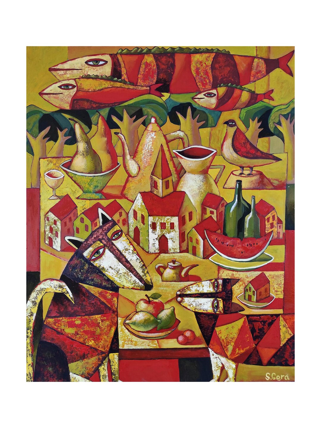 Painting "the World Where Fish Fly", Painting, Still Life, Landscape ...