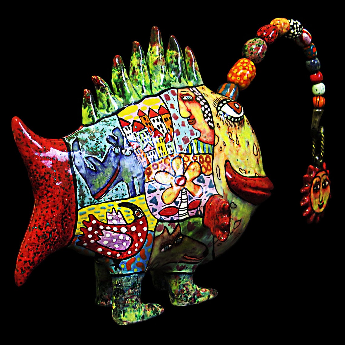 Big Fish Sculpture Colorful Fish Figurine Angler Fish Made - Etsy