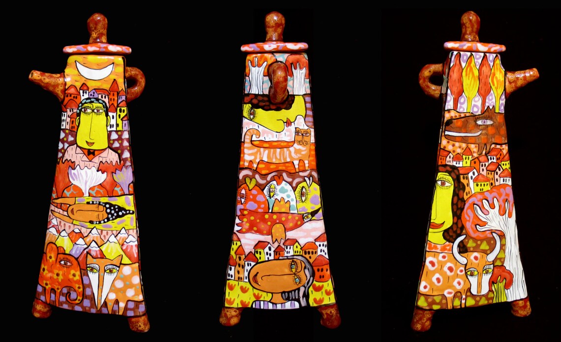 Large Hand Painted Ceramic Teapot one of a kind teapot | Etsy