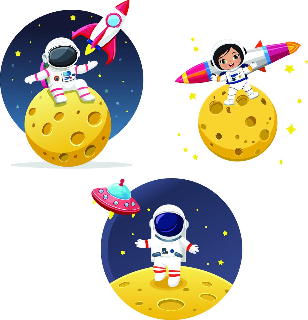 Cute Astronaut Clip Art Set Outer Space Adventure Illustration Pack ...
