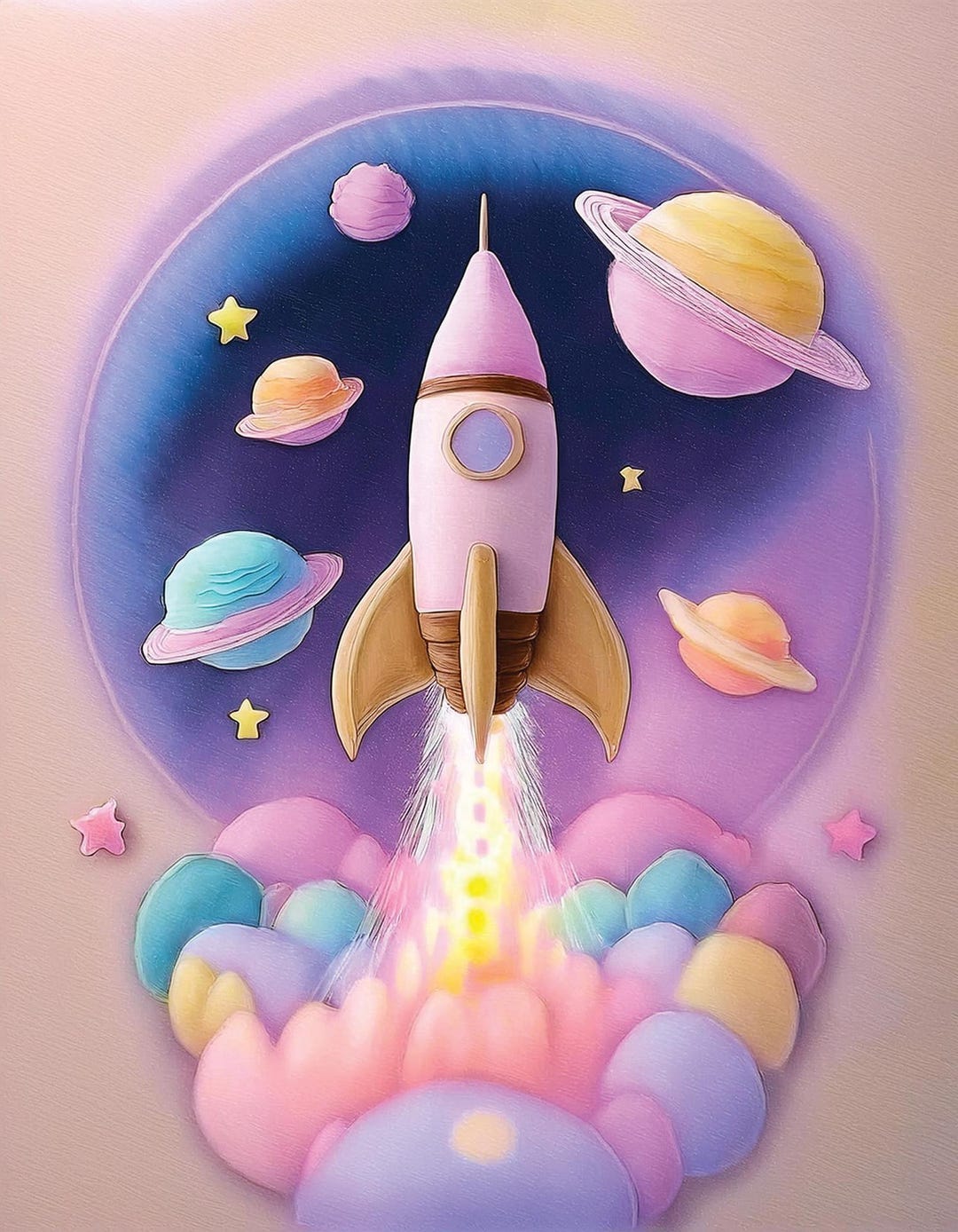 Pastel Rocket Clipart Set | Cute Space-themed Digital PNG | Dreamy ...