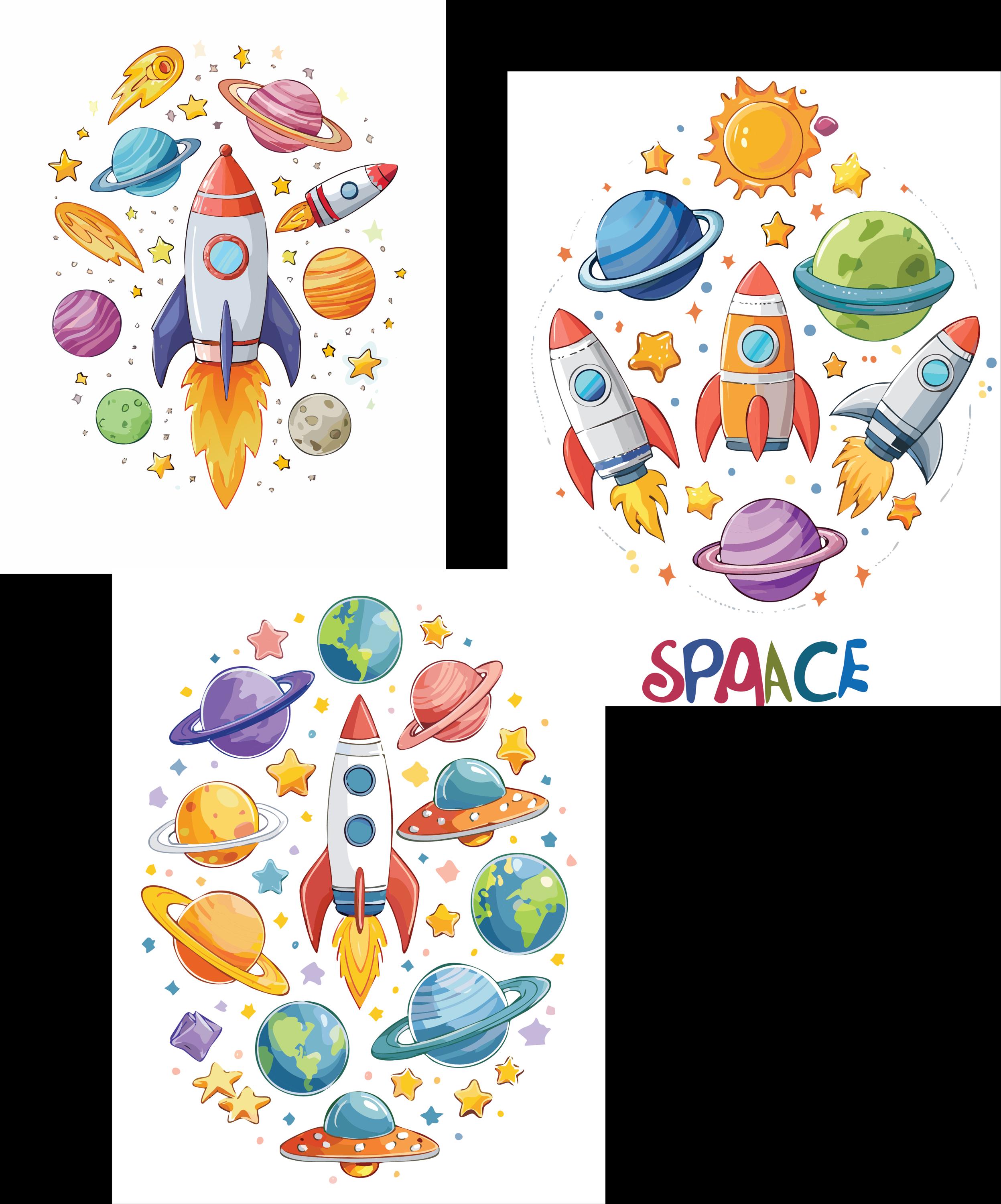 Space Rocket Clipart | EPS Digital Stickers | Planets, Galaxy, and Cute ...