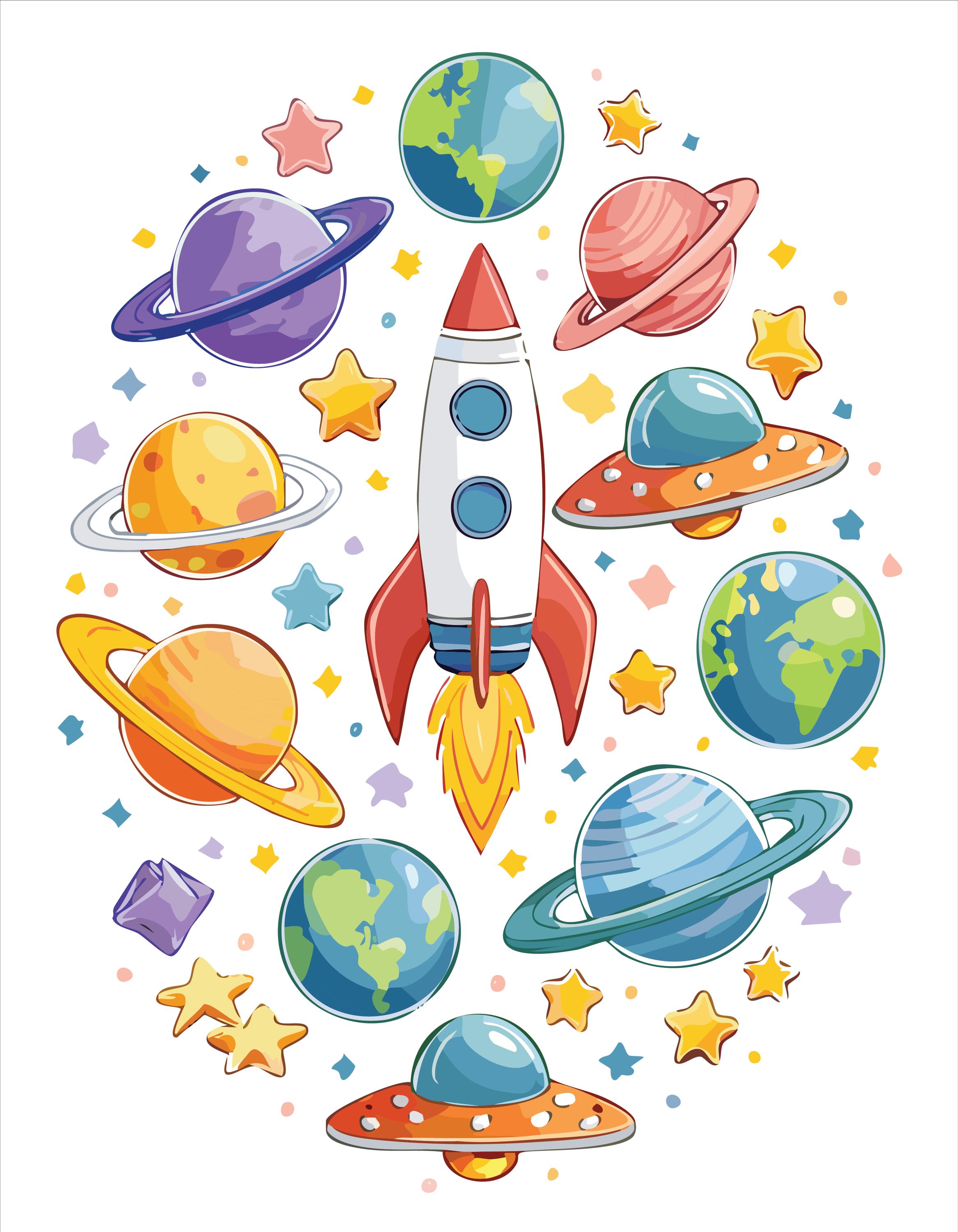 Space Rocket Clipart | EPS Digital Stickers | Planets, Galaxy, and Cute ...