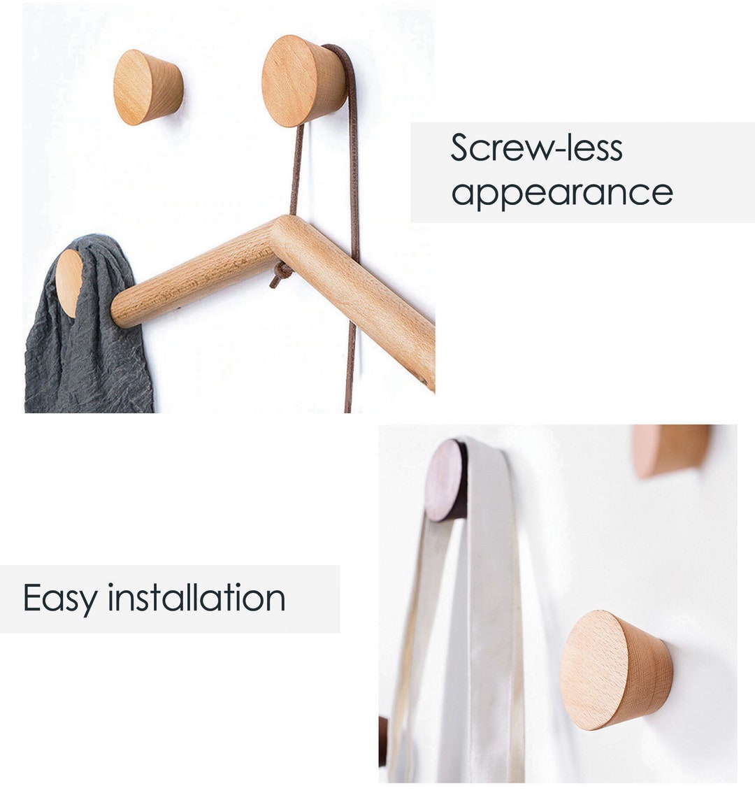 Round Button Wooden Coat Hook Wall Hang Decoration Nail-free - Etsy