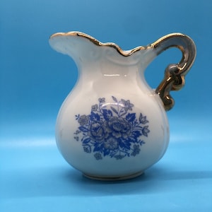 Blue and White Gold Trim Vintage Mini Pitcher - Etsy