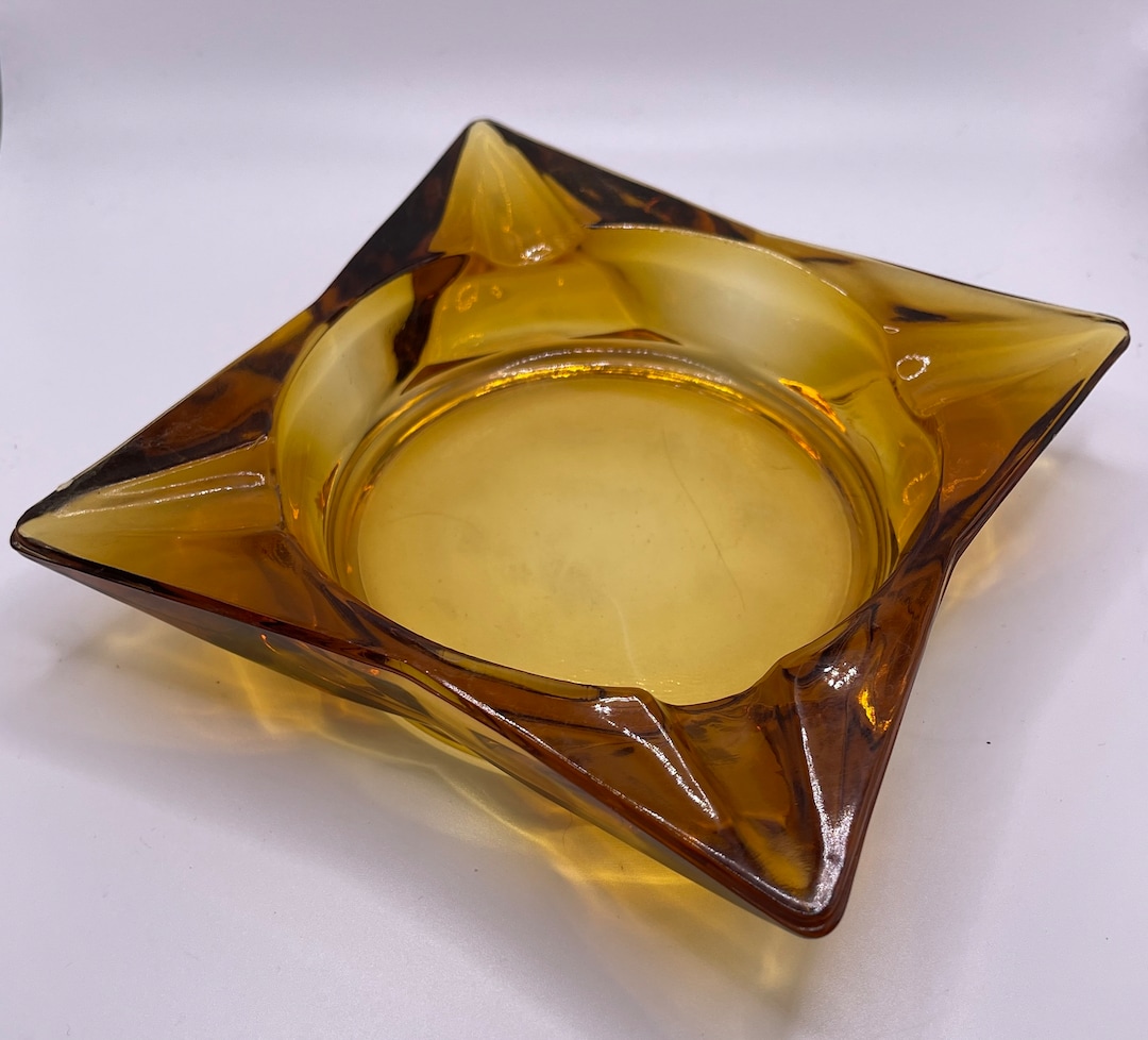 Vintage Amber Glass Ashtray 6” Square Mid-century Modern - Etsy