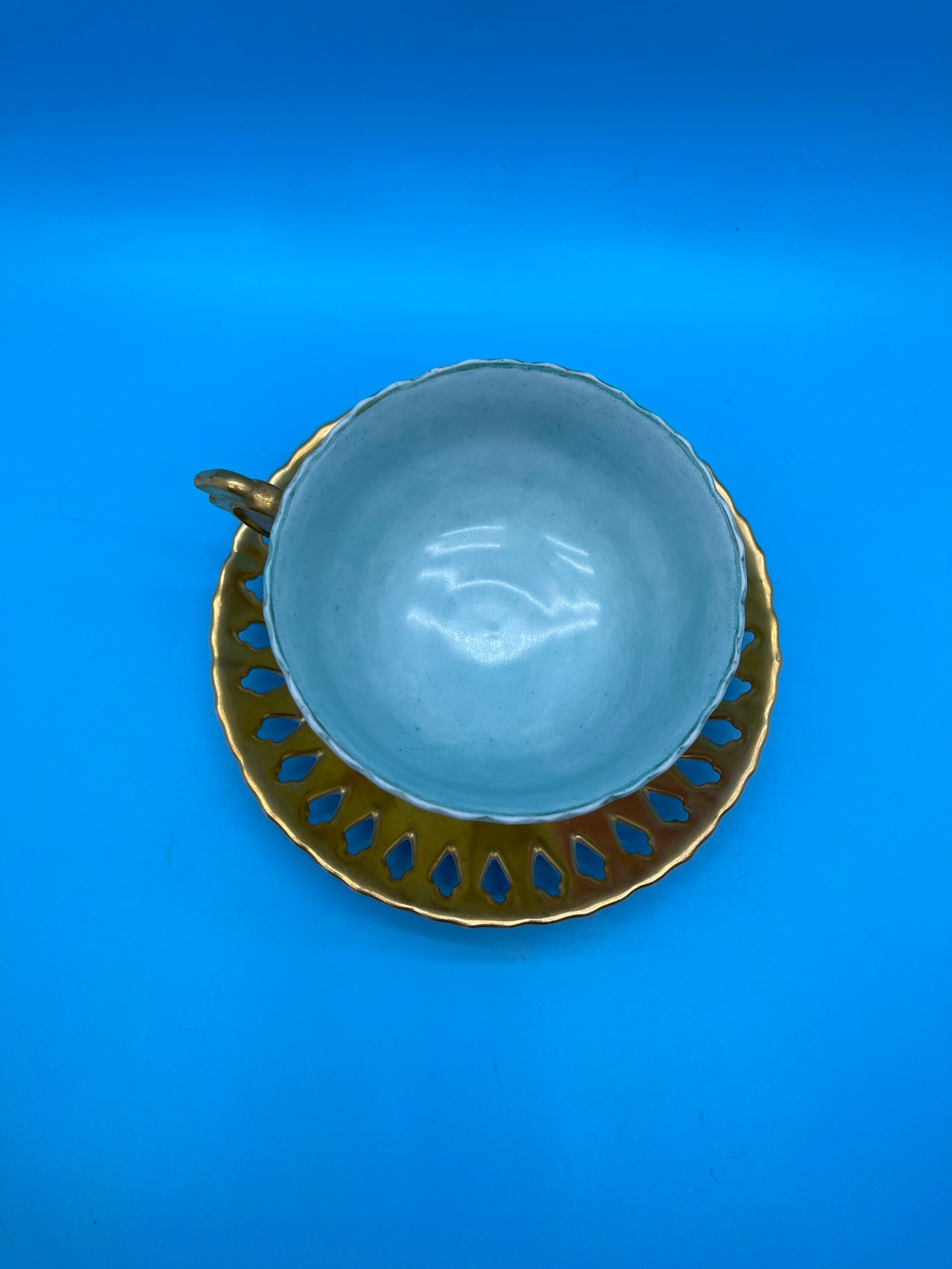 Vintage Rose Tea Cup Blue and Gold Cup - Etsy