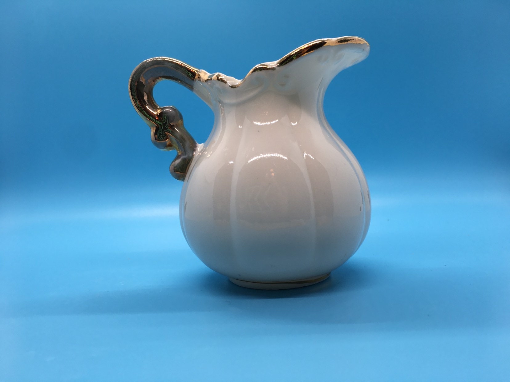 Blue and White Gold Trim Vintage Mini Pitcher - Etsy