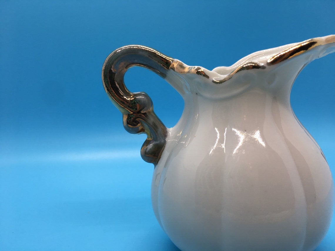 Blue and White Gold Trim Vintage Mini Pitcher - Etsy
